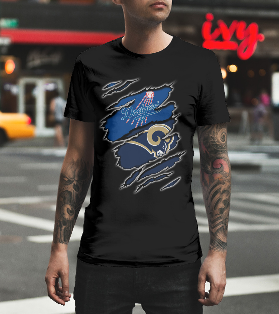 Dodgers Rams Claw Scratch Dual Logo Fusion T-Shirt