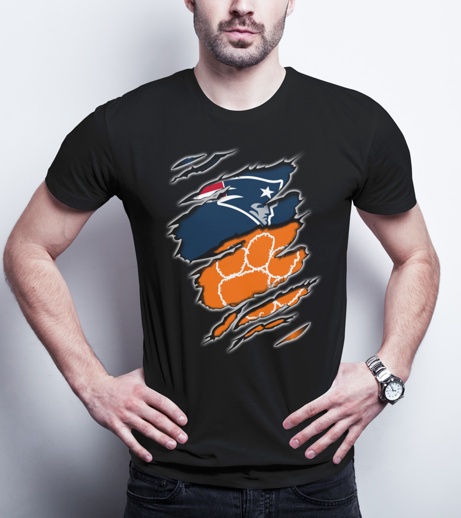 Patriots Clemson Tiger Paw Scratch New England Football Tiger Claw T-Shirt