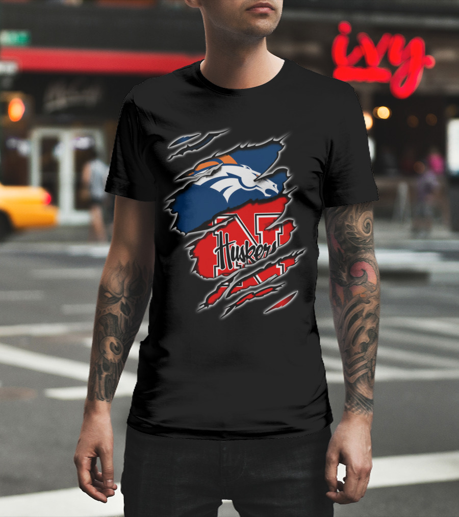 Broncos Huskers Logo Fusion T-Shirt