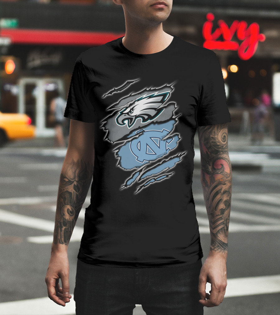 Philadelphia Eagles And North Carolina Tar Heels Logo Fusion T-Shirt