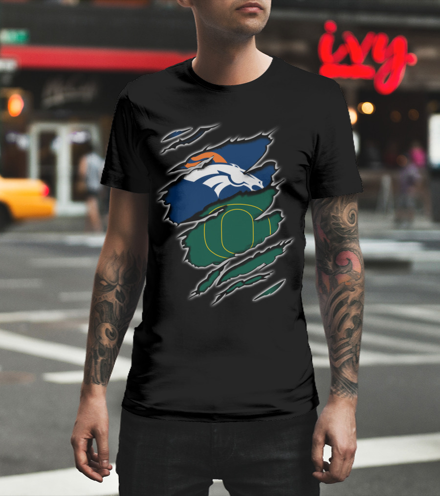 Broncos Ducks Logo Fusion With Tear T-Shirt
