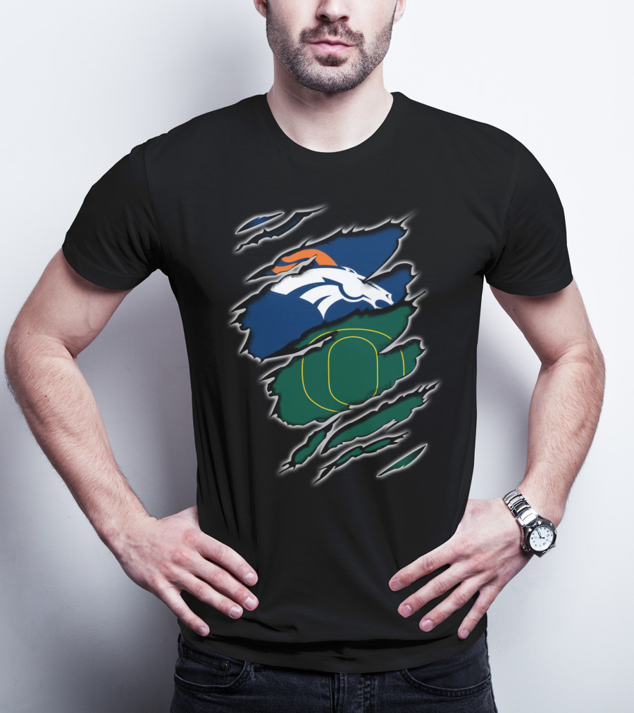 Broncos Ducks Logo Fusion With Tear T-Shirt