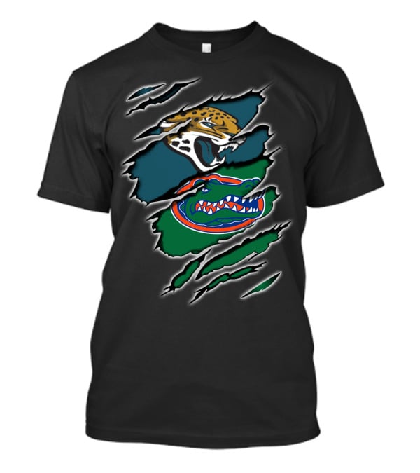 Jaguars And Gators Claw Ripped Mascots Logo Fusion T-Shirt