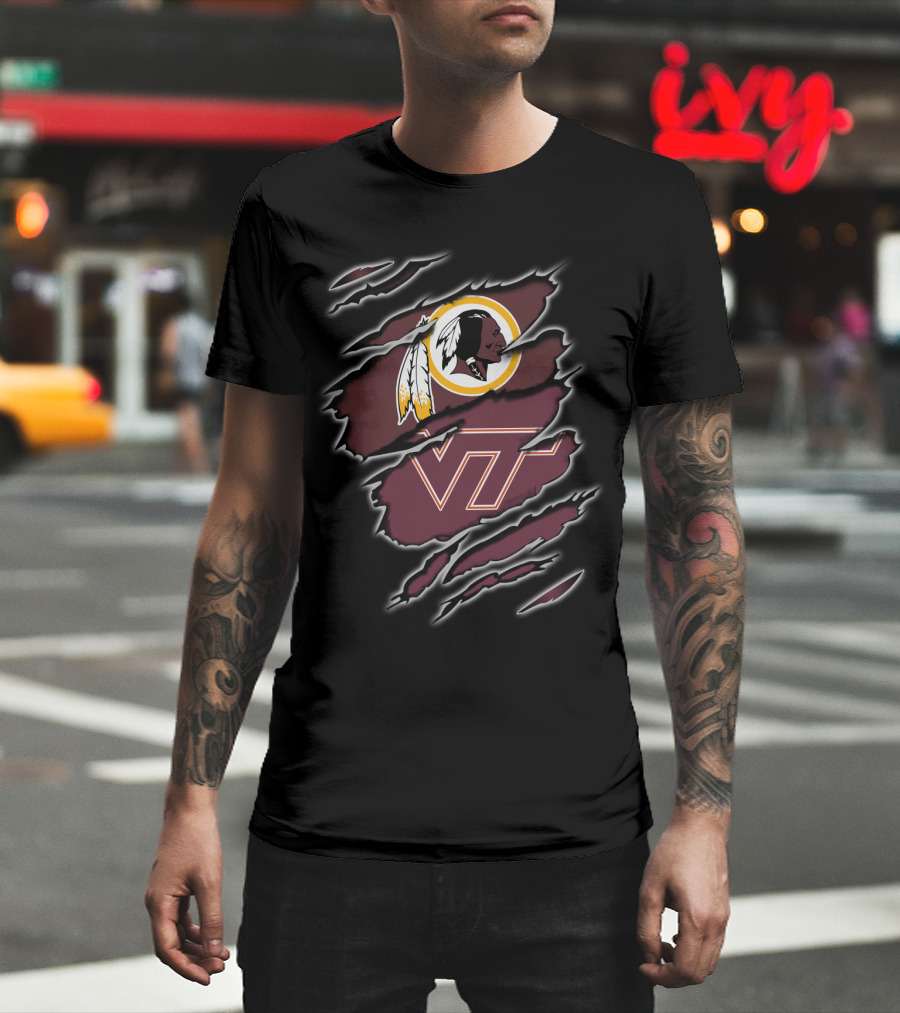 Washington Redskins Virginia Tech Hokies Sports Team Collaboration T-Shirt