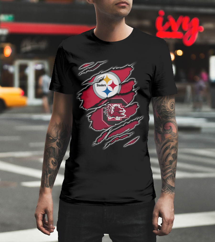 Steelers South Carolina Gamecocks Claw Marks Logo Fusion T-Shirt