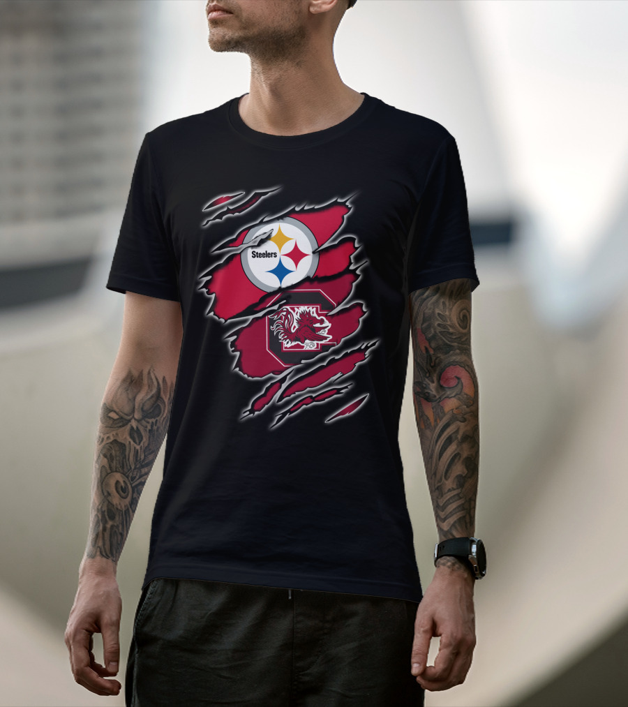 Steelers South Carolina Gamecocks Claw Marks Logo Fusion T-Shirt