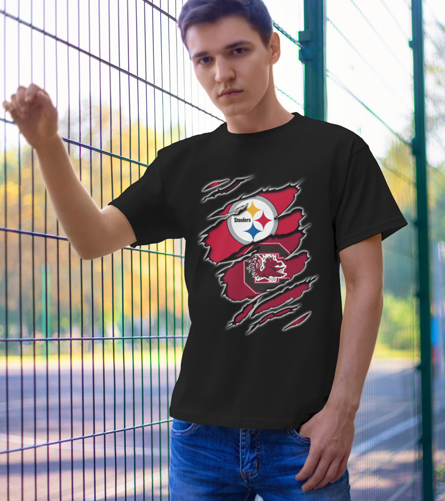 Steelers South Carolina Gamecocks Claw Marks Logo Fusion T-Shirt