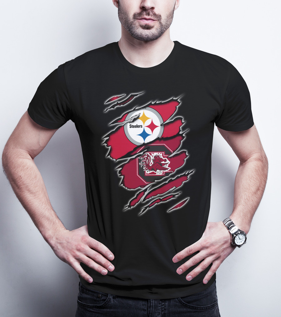 Steelers South Carolina Gamecocks Claw Marks Logo Fusion T-Shirt