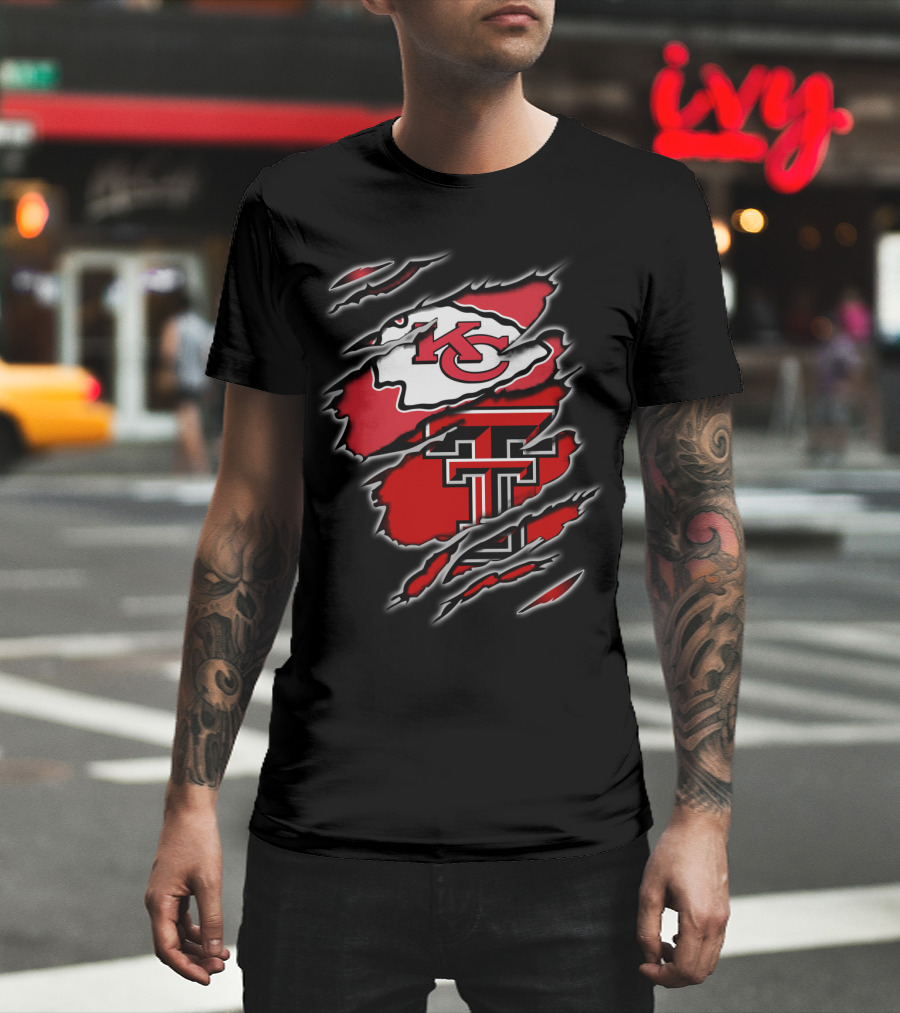 Kansas City Chiefs Texas Tech Red Raiders Claw Marks Logo Combination T-Shirt