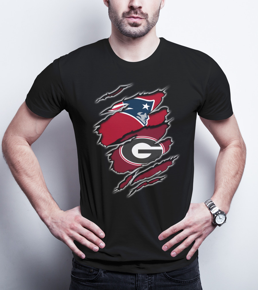 New England Patriots Georgia Bulldogs Claw Mark Collaboration T-Shirt