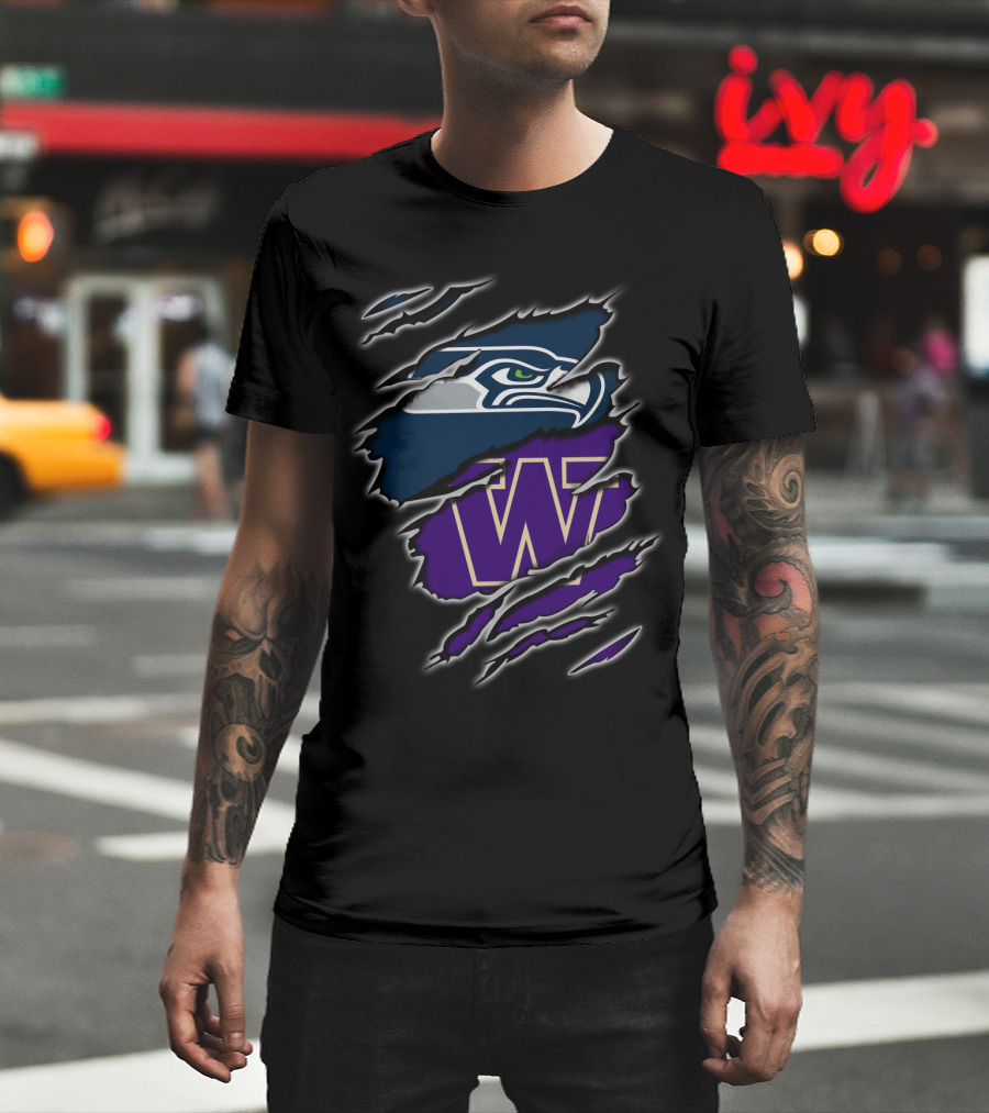Seahawks Washington Huskies Logo Claw Tear T-Shirt