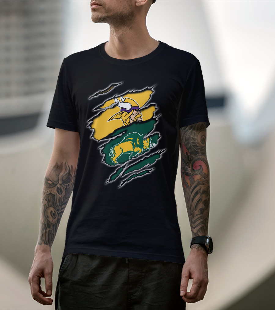 Minnesota Vikings North Dakota State Bison Claw Marks Mashup T-Shirt