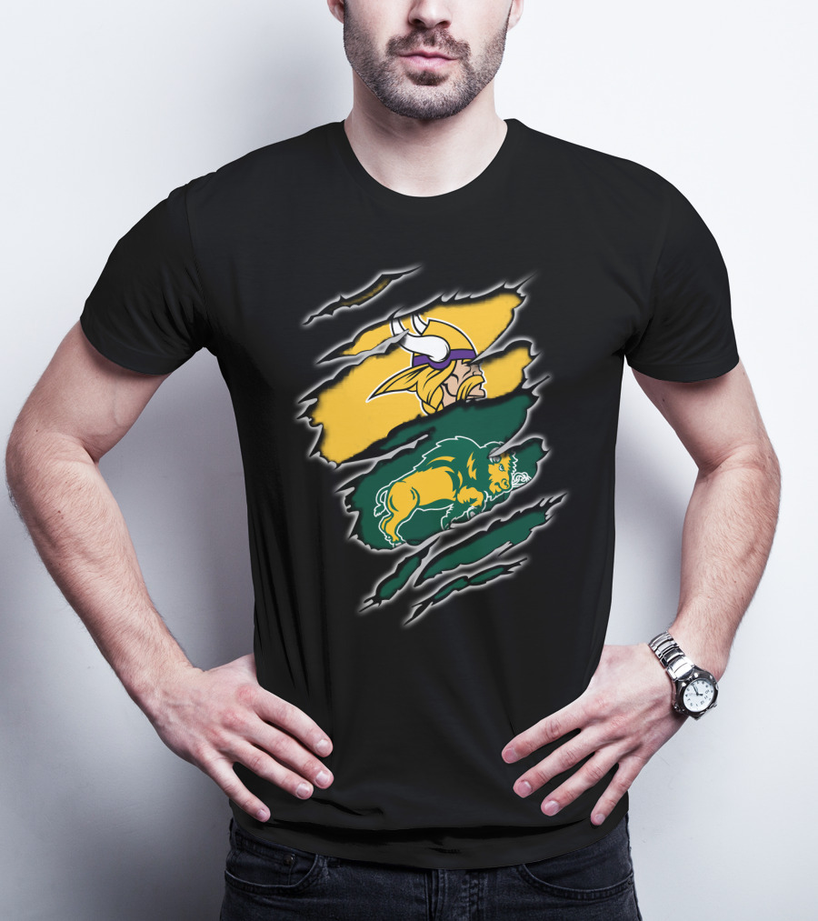 Minnesota Vikings North Dakota State Bison Claw Marks Mashup T-Shirt