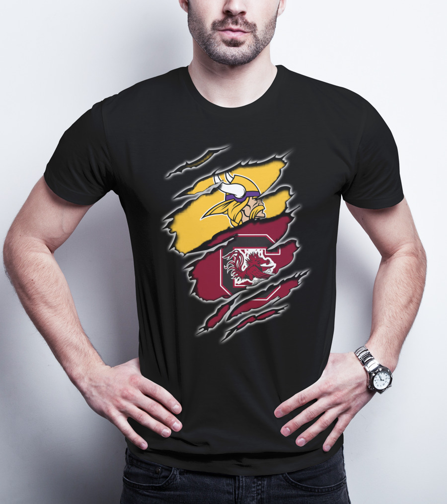 Minnesota Vikings South Carolina Gamecocks Scratched Logo Fusion T-Shirt