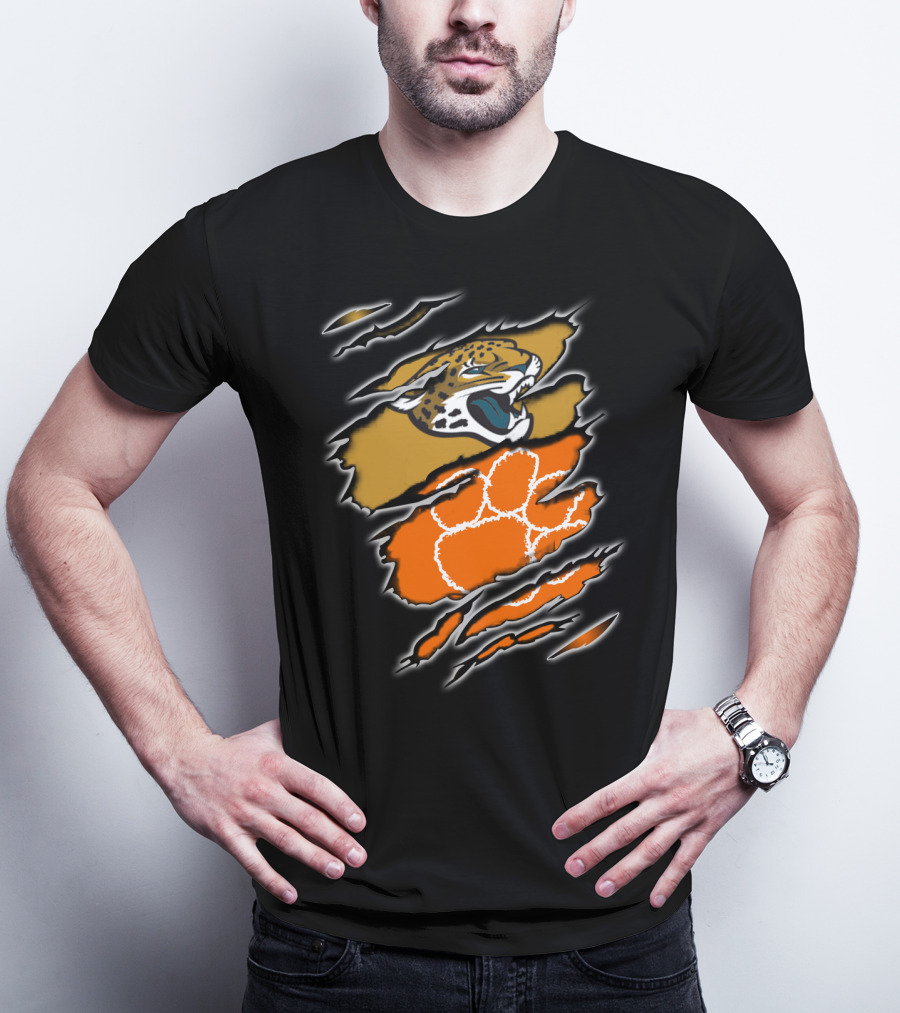 Jaguars Clemson Roaring Feline With Tiger Paw Claw Marks T-Shirt