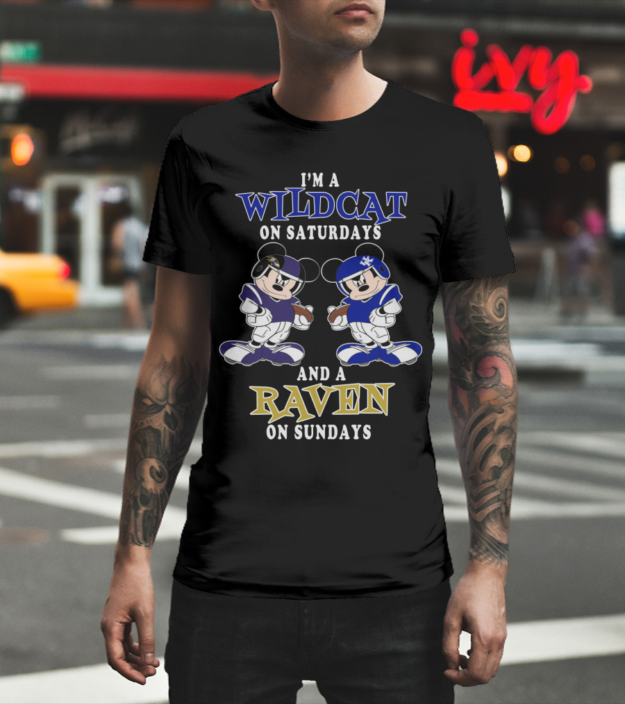 I'm A Wildcat On Saturdays And A Raven On Sundays Mickey Football Characters T-Shirt