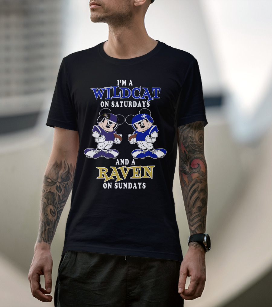 I'm A Wildcat On Saturdays And A Raven On Sundays Mickey Football Characters T-Shirt