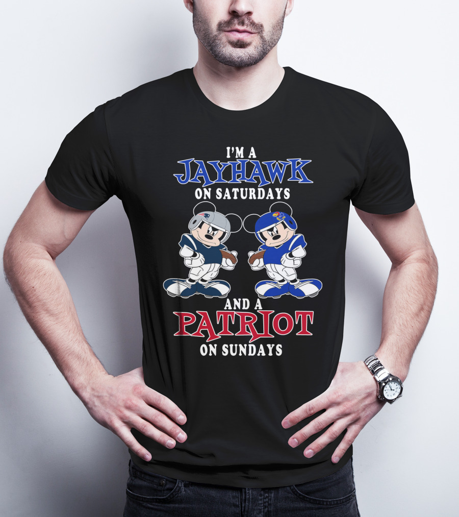 I'm A Jayhawk On Saturdays And A Patriot On Sundays Mickey Football T-Shirt