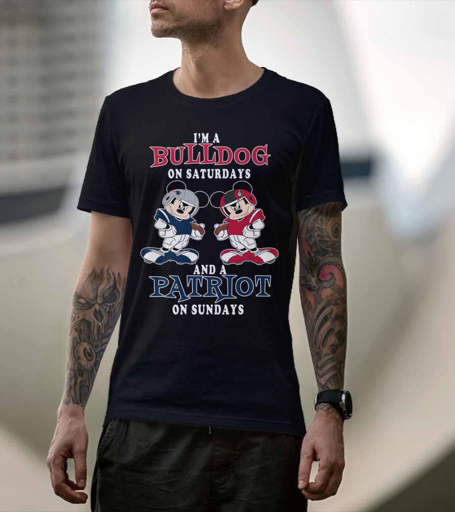 I'm A Bulldog On Saturdays And A Patriot On Sundays Mickey Football T-Shirt
