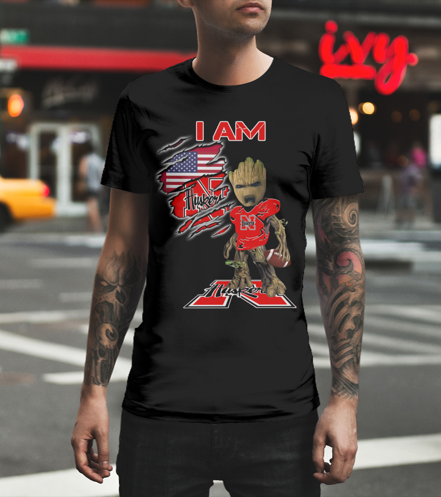 I Am Husker Groot Football Fan American Flag T-Shirt