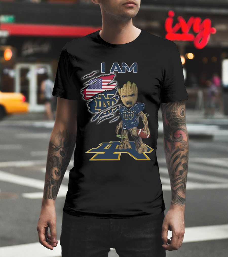 I Am Groot Notre Dame Football Fan Usa Flag T-Shirt