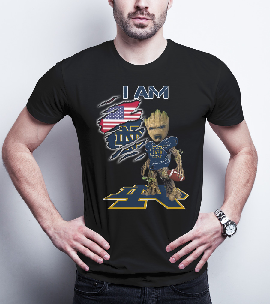 I Am Groot Notre Dame Football Fan Usa Flag T-Shirt