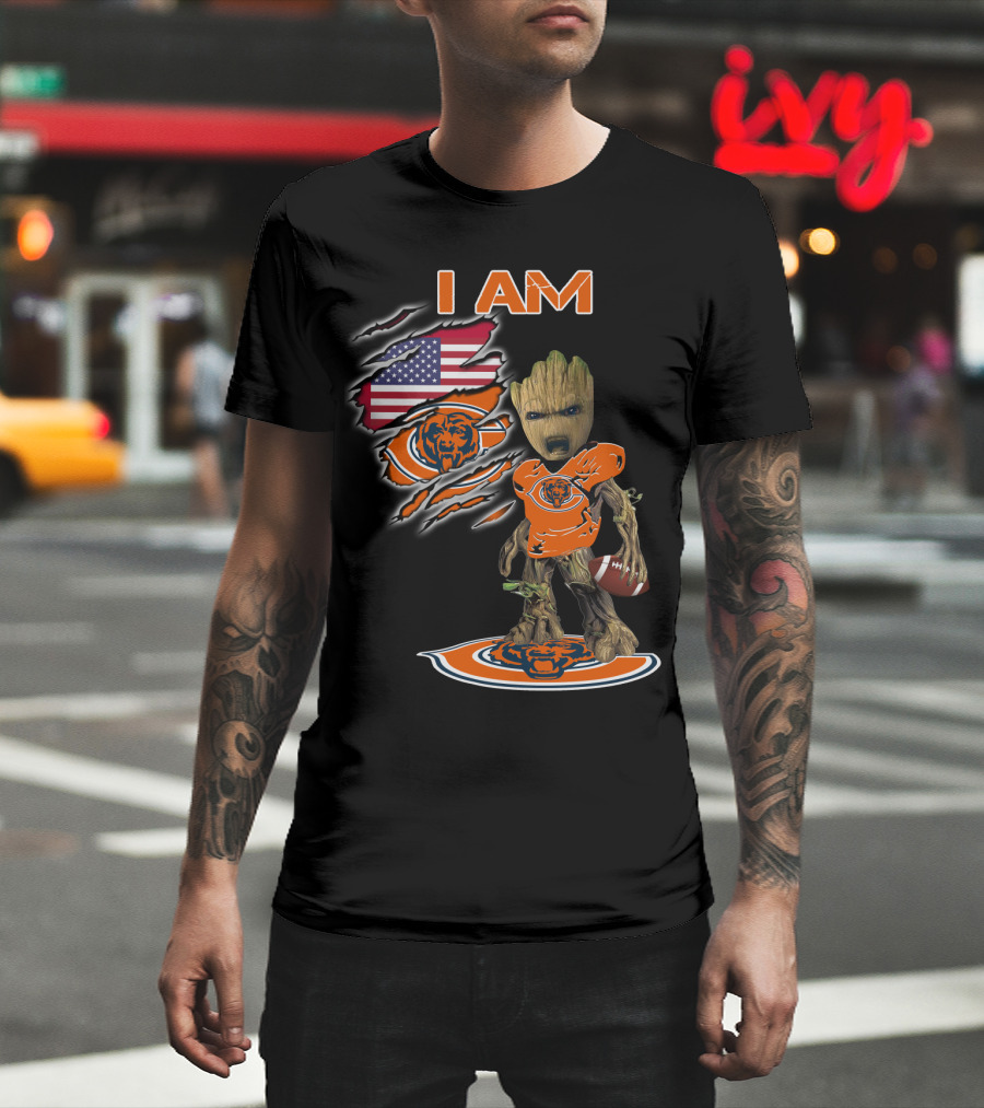 I Am Groot Chicago Bears American Flag T-Shirt