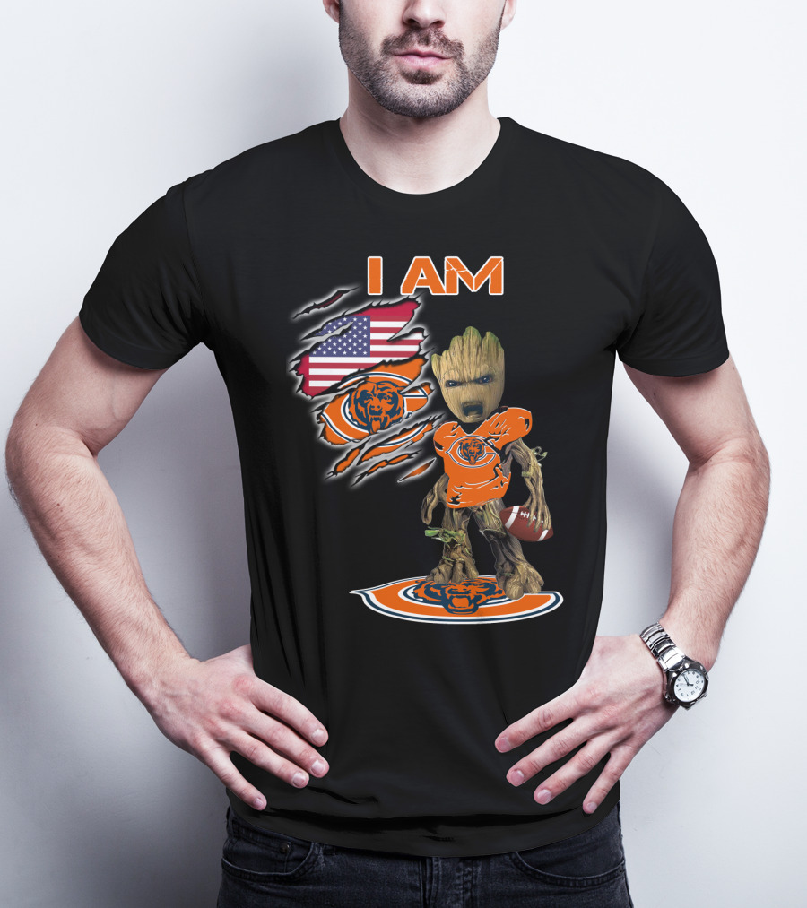 I Am Groot Chicago Bears American Flag T-Shirt