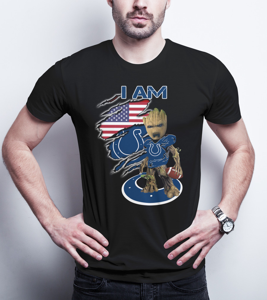 I Am Groot Colts Fan American Flag Football T-Shirt