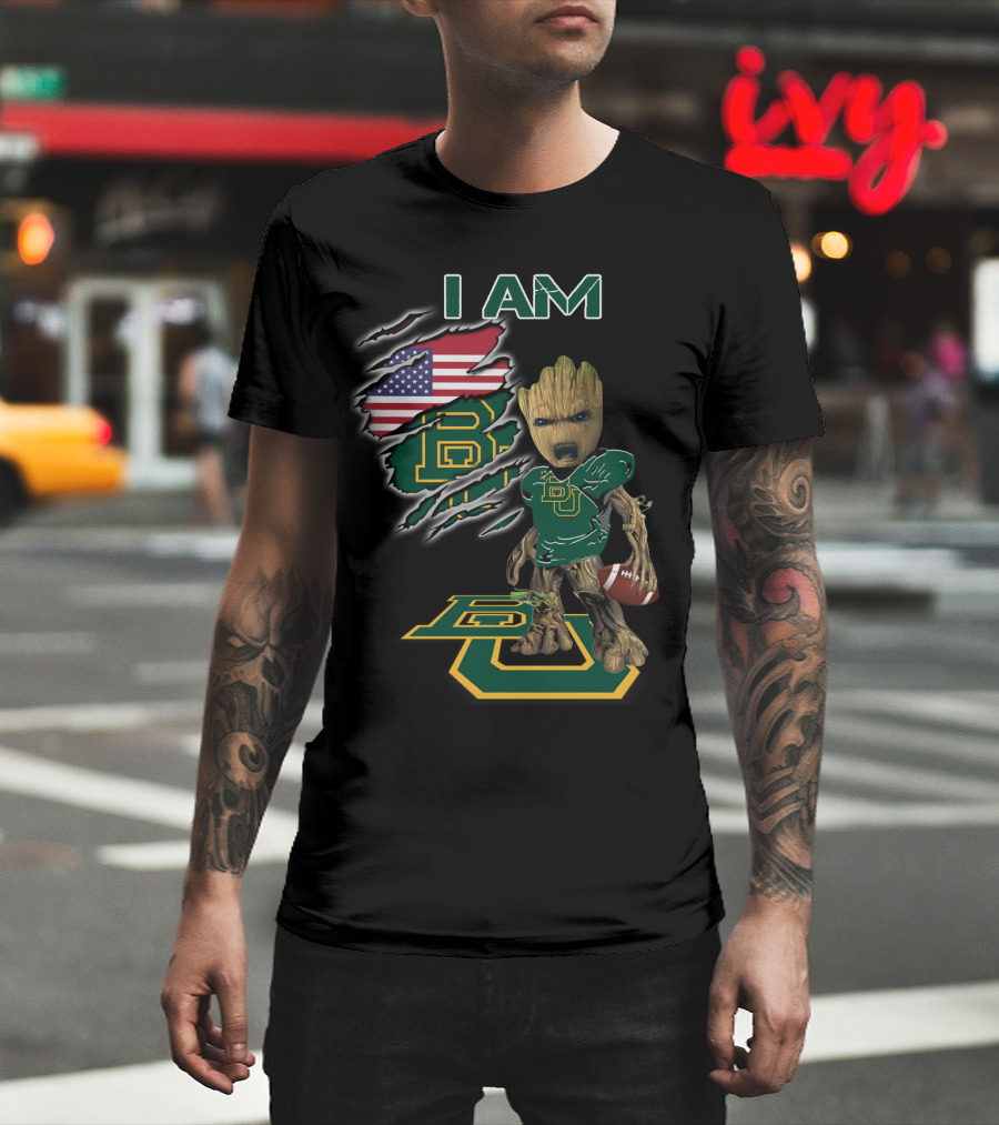 I Am Baylor University Football Groot American Flag Fan T-Shirt