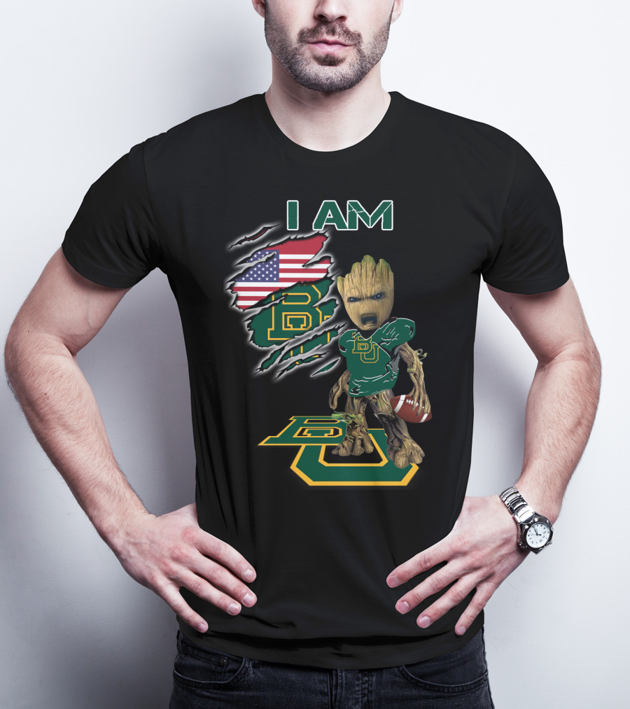 I Am Baylor University Football Groot American Flag Fan T-Shirt