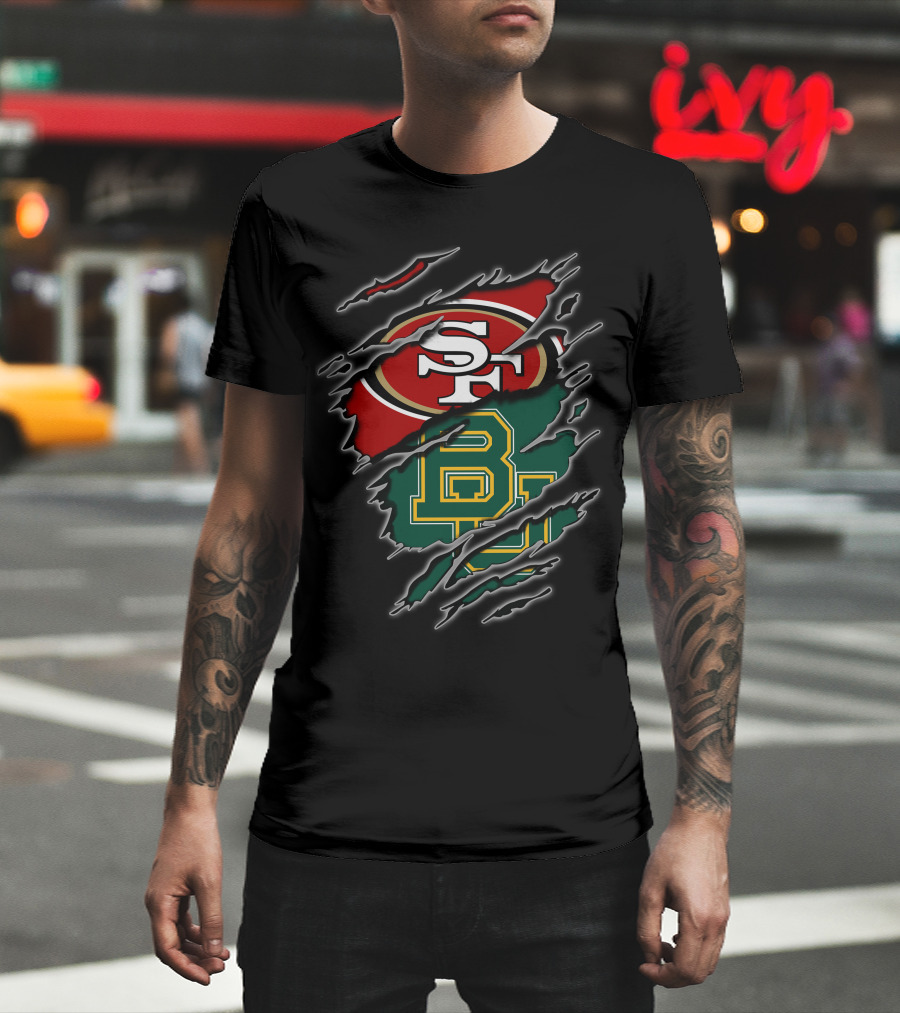 49ers Sf Logo And Baylor Bears Bu Logo In Claw T-Shirt