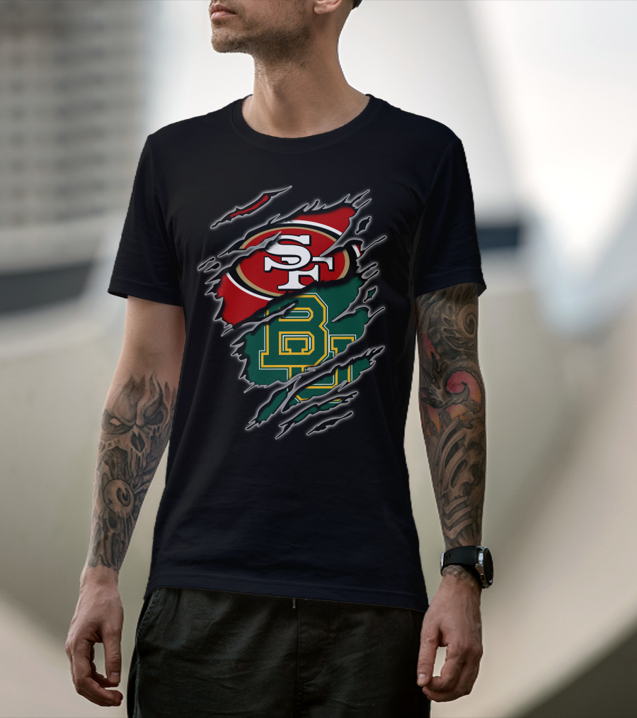 49ers Sf Logo And Baylor Bears Bu Logo In Claw T-Shirt