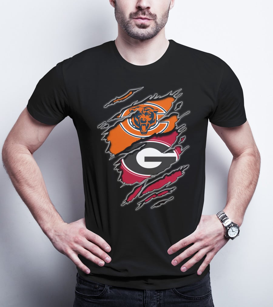 Chicago Bears Georgia Bulldogs Logos Collision T-Shirt