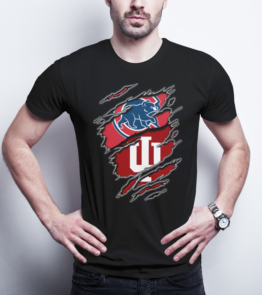 Chicago Cubs Indiana Hoosiers Dual Logo Claw Marks T-Shirt