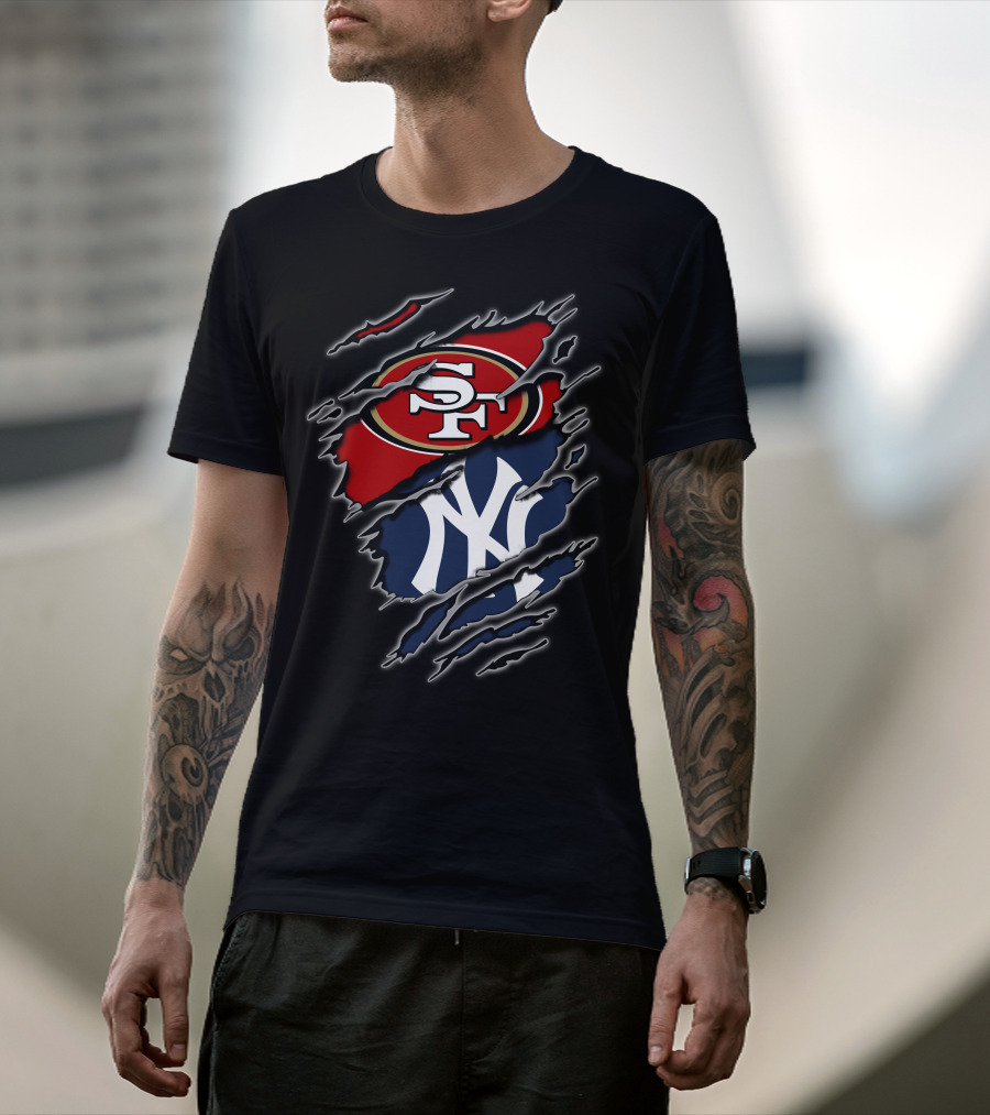 San Francisco 49ers New York Yankees Claw Slash Logo Mashup T-Shirt