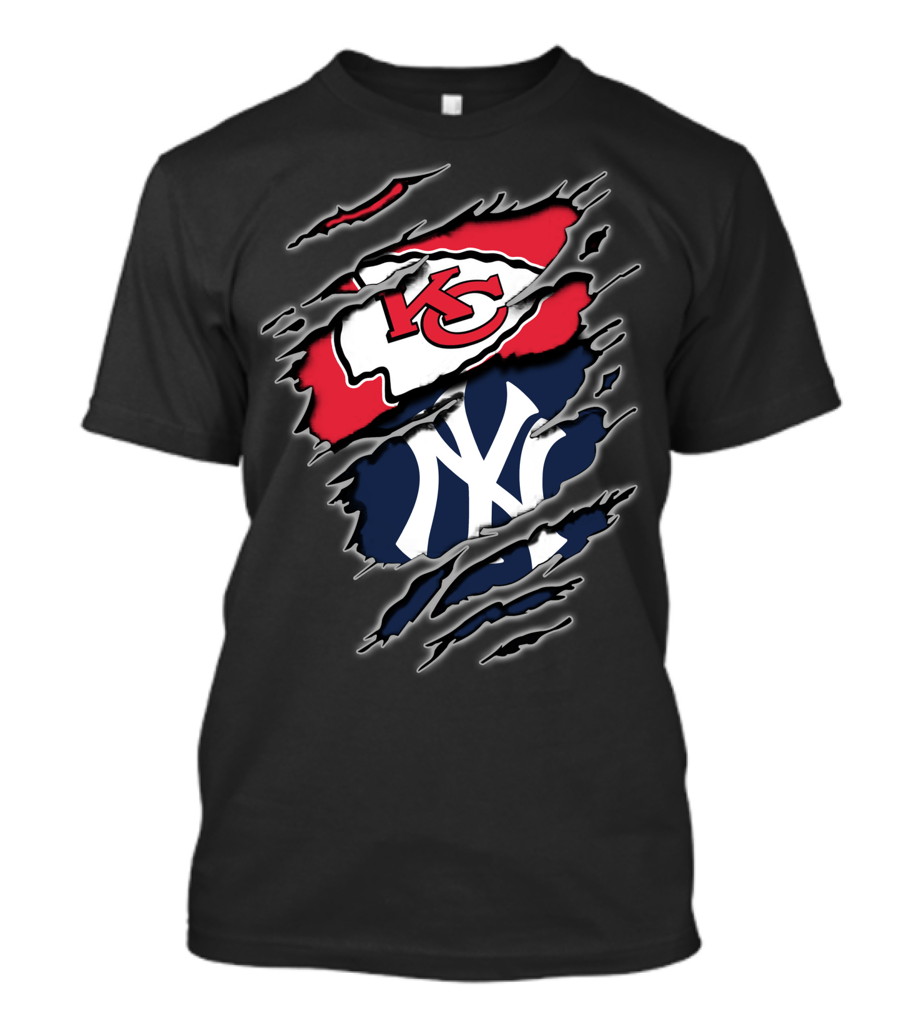 Kansas City Chiefs New York Yankees Torn Logo Mashup T-Shirt