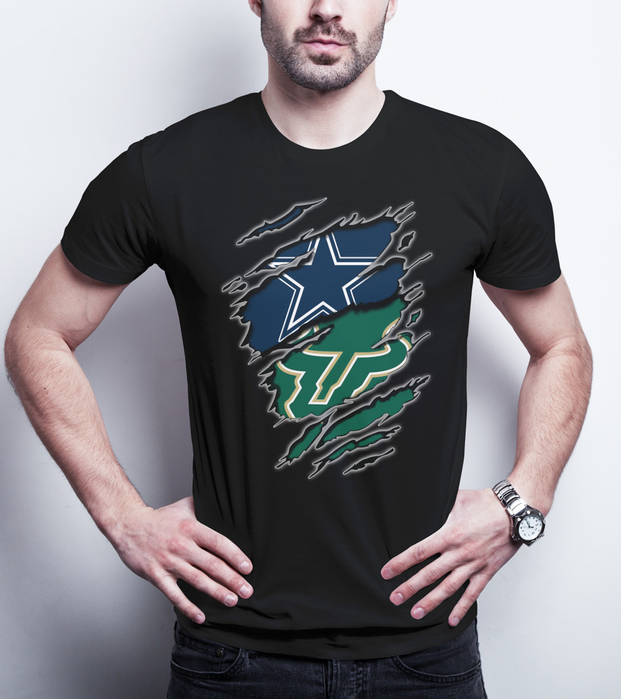Cowboys Bulls Star And Usf Bulls Horns Claw Marks T-Shirt