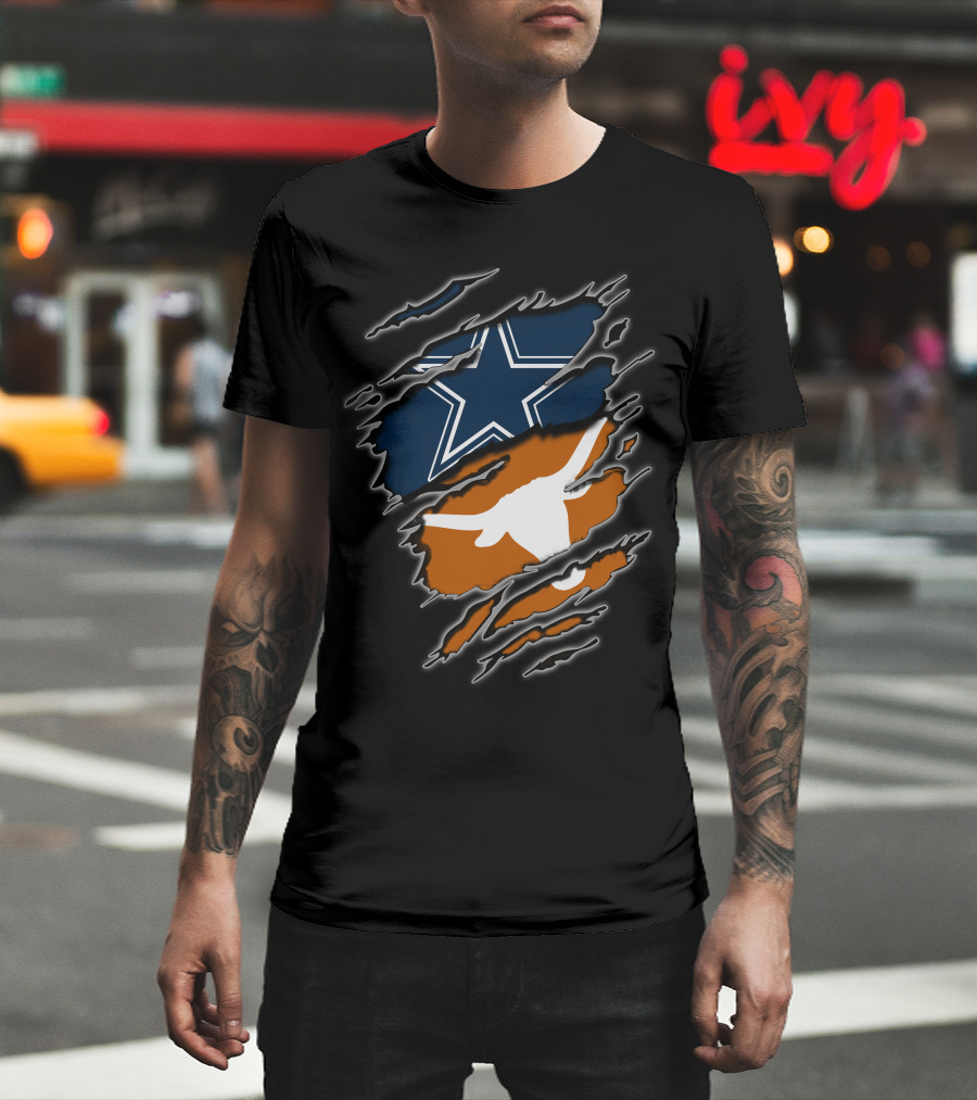 Cowboys Longhorn Star And Bull Ripped Layers T-Shirt