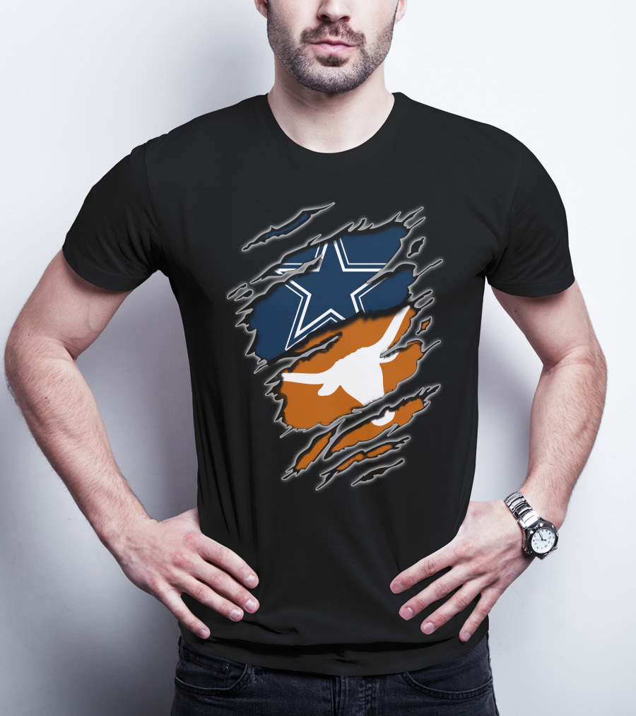 Cowboys Longhorn Star And Bull Ripped Layers T-Shirt