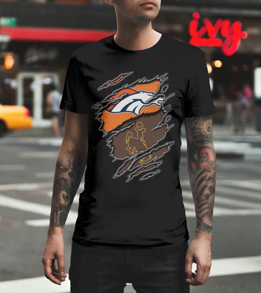 Broncos Wyoming Horse Logo With Cowboy And Horse Elements T-Shirt