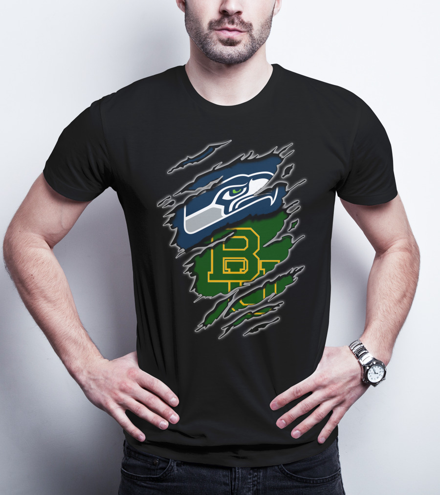 Seahawks Baylor Green And Blue Logo Fusion T-Shirt