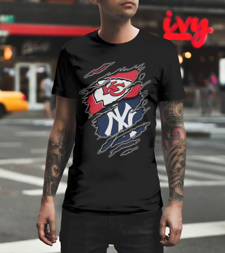 Kansas City Chiefs New York Yankees Crossover Sports Fan Gear T-Shirt