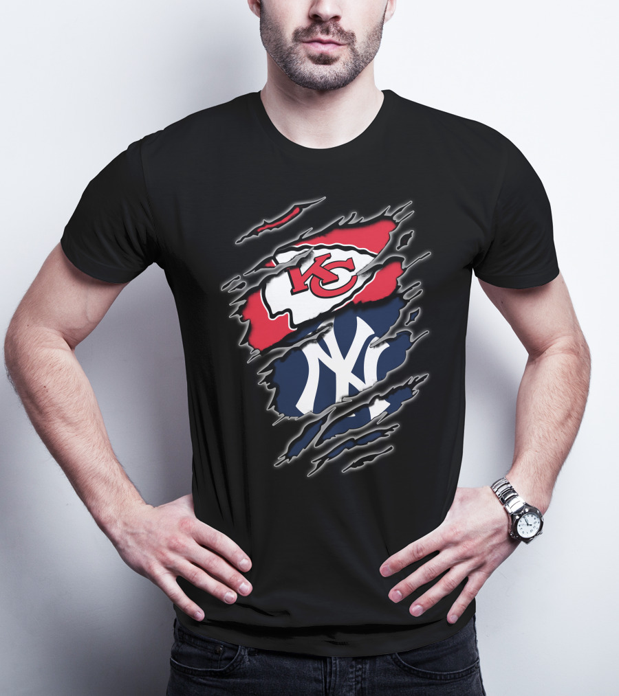 Kansas City Chiefs New York Yankees Crossover Sports Fan Gear T-Shirt
