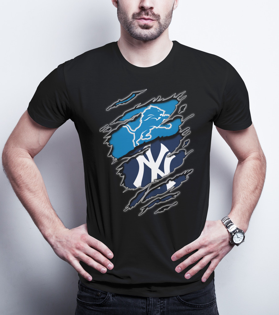 Detroit Lions New York Yankees Claw Rip T-Shirt