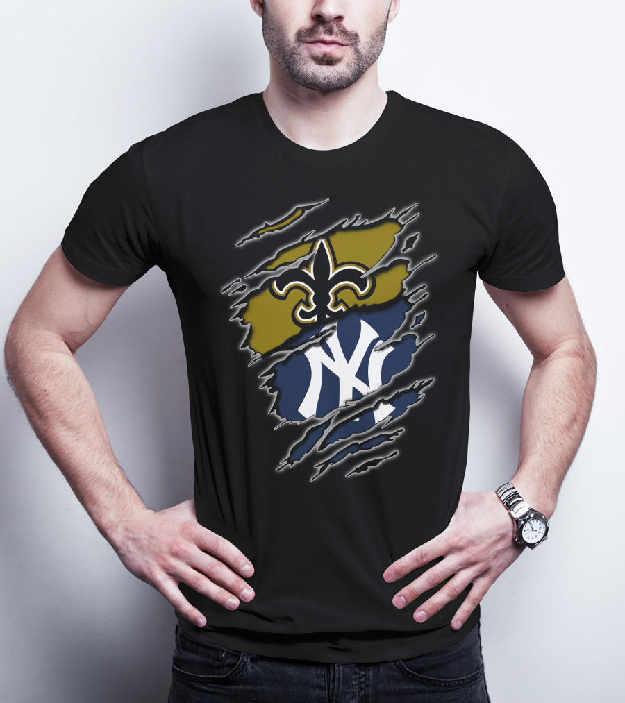 New Orleans Saints New York Yankees Cross Team Fan Passion T-Shirt
