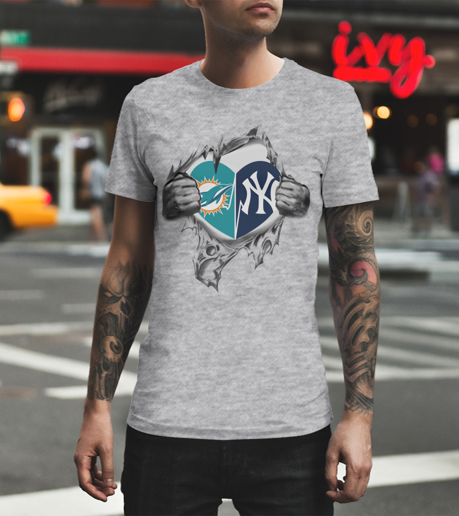 Miami Dolphins New York Yankees Fan Heart T-Shirt
