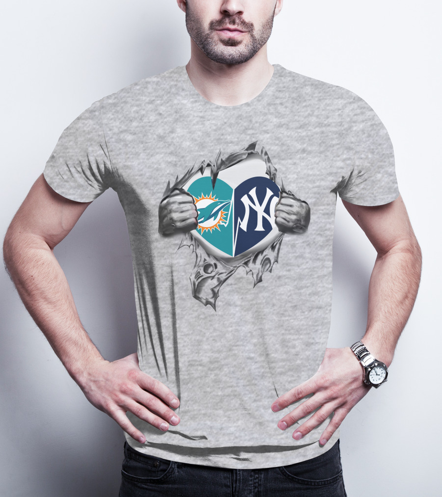 Miami Dolphins New York Yankees Fan Heart T-Shirt
