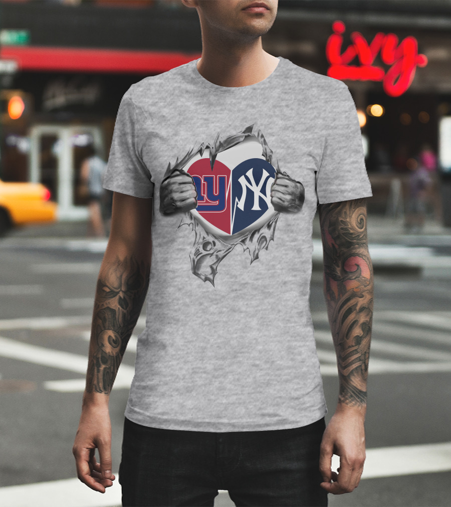 NY Giants Yankees Heart Torn Split T-Shirt