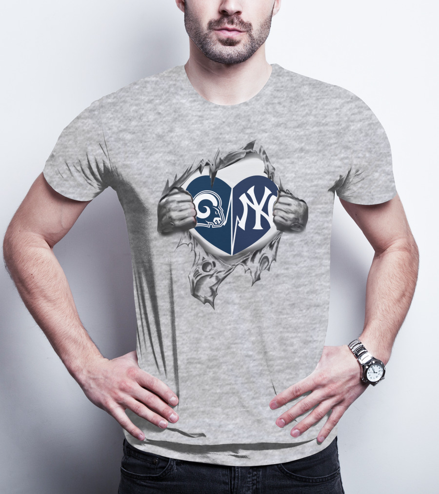 Rams Yankees Heart Rip Split T-Shirt